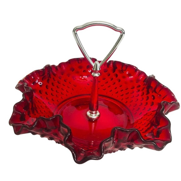Accents | Ruby Red Fenton Hobnail Handledcandy Dish 7 78ruffled | Poshmark